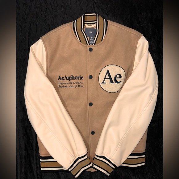H&M | Jackets & Coats | Hm Varsity Jacket Brown Cream Color | Poshmark